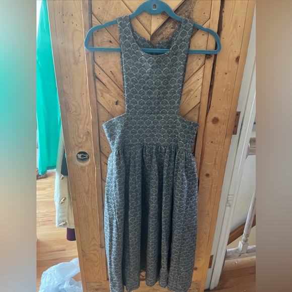 Dresses | Vintage Wool Gray Pinafore Apron Midi Dress Zip Back Pleats ...